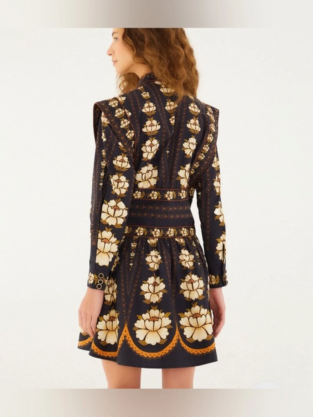 FARM Rio | Dresses | Farm Rio Black Bold Flowers Long Sleeve Mini Dress ...